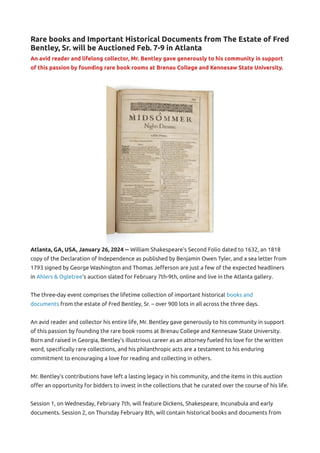 A Rare Books and Important Historical Documents Collection will be ...