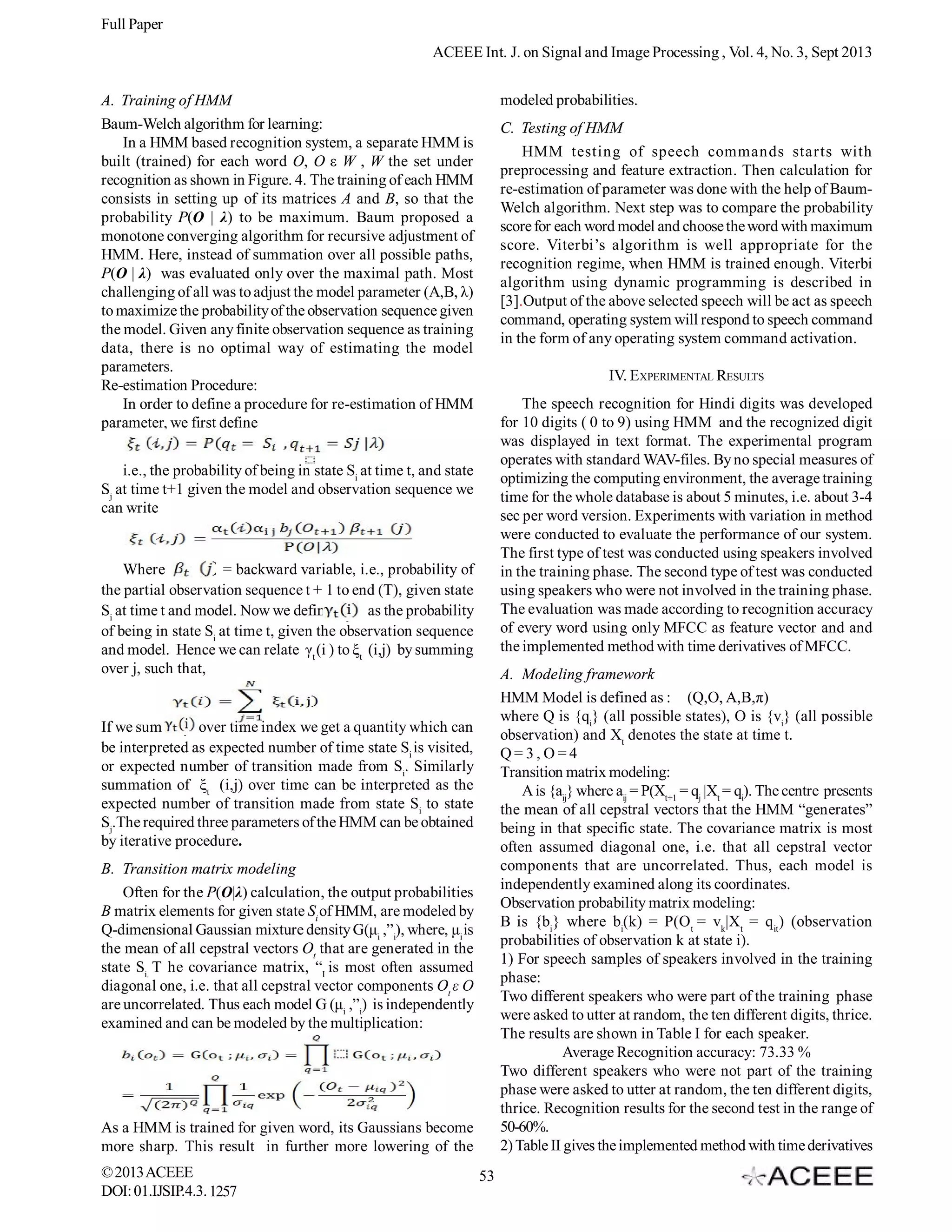Effect of Time Derivatives of MFCC Features on HMM Based Speech Recognition System | PDF