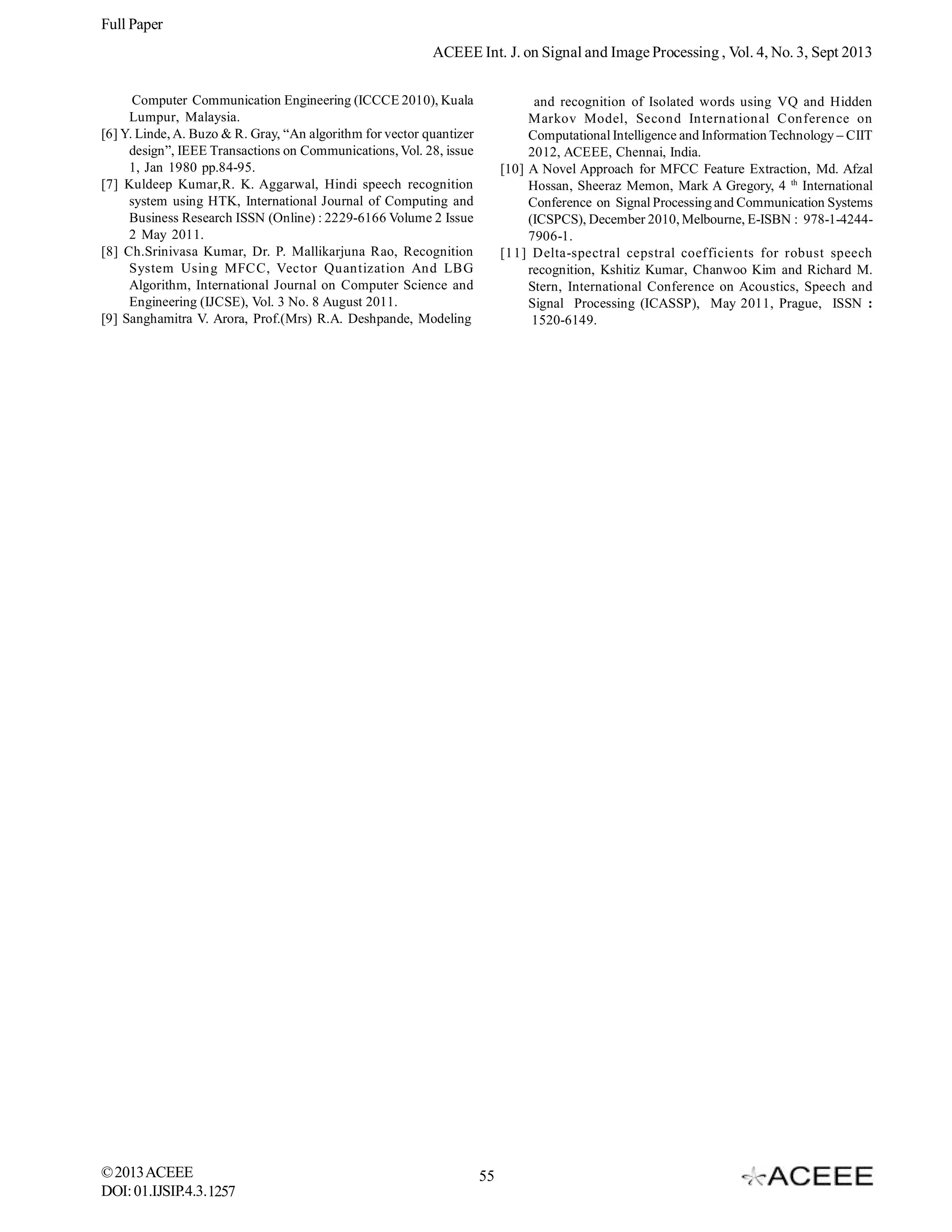 Effect of Time Derivatives of MFCC Features on HMM Based Speech Recognition System | PDF
