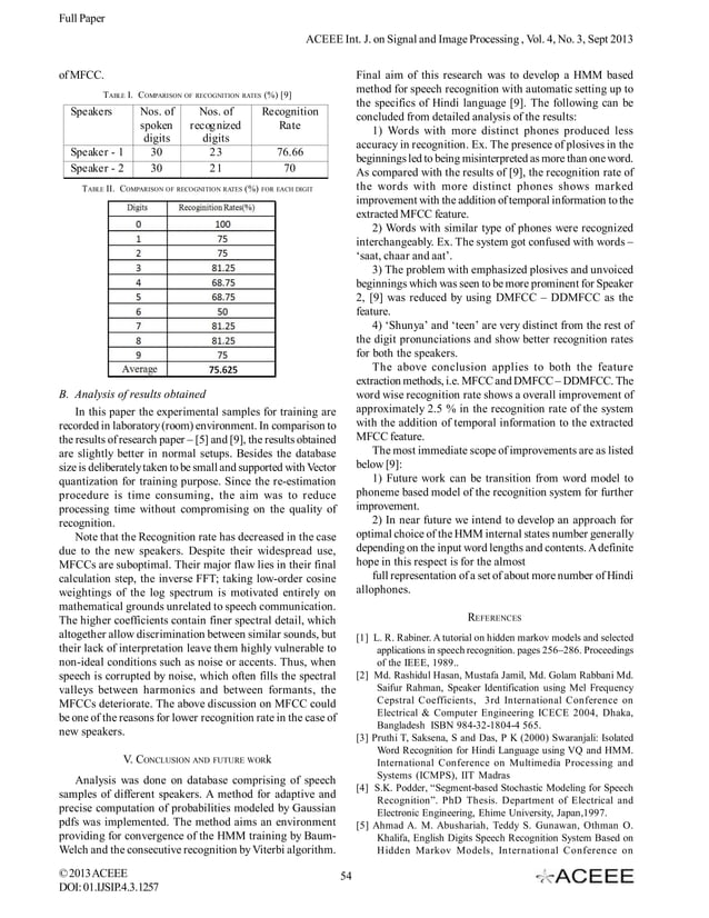 Effect of Time Derivatives of MFCC Features on HMM Based Speech Recognition System | PDF