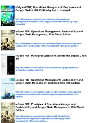 (eBook PDF) Operations Management: Managing Global Supply Chains | PDF