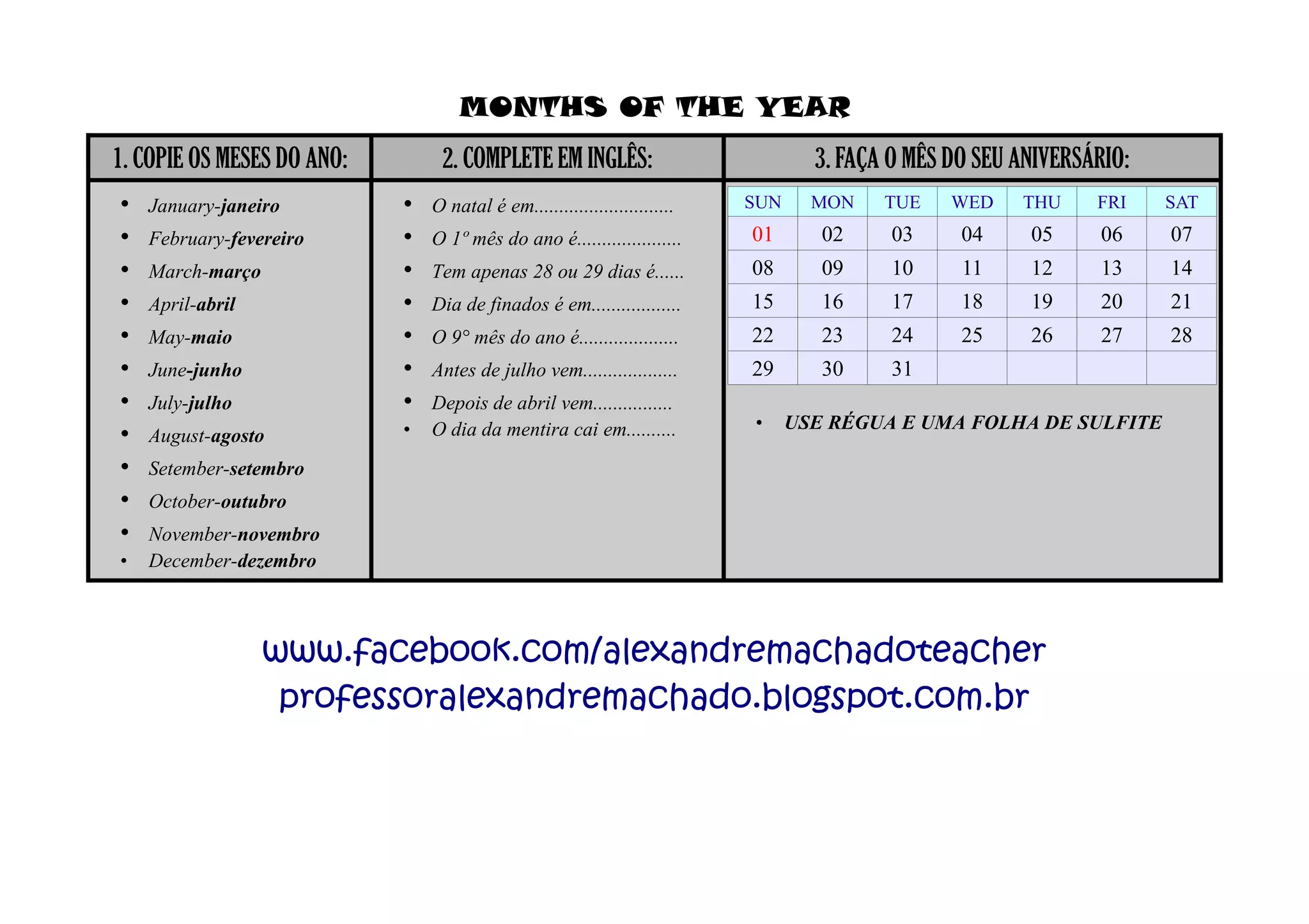 Os meses do ano em inglês-Months of the year. | PDF