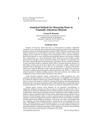 Water In Nominally Anhydrous Minerals Hans Keppler J R Smyth | PDF