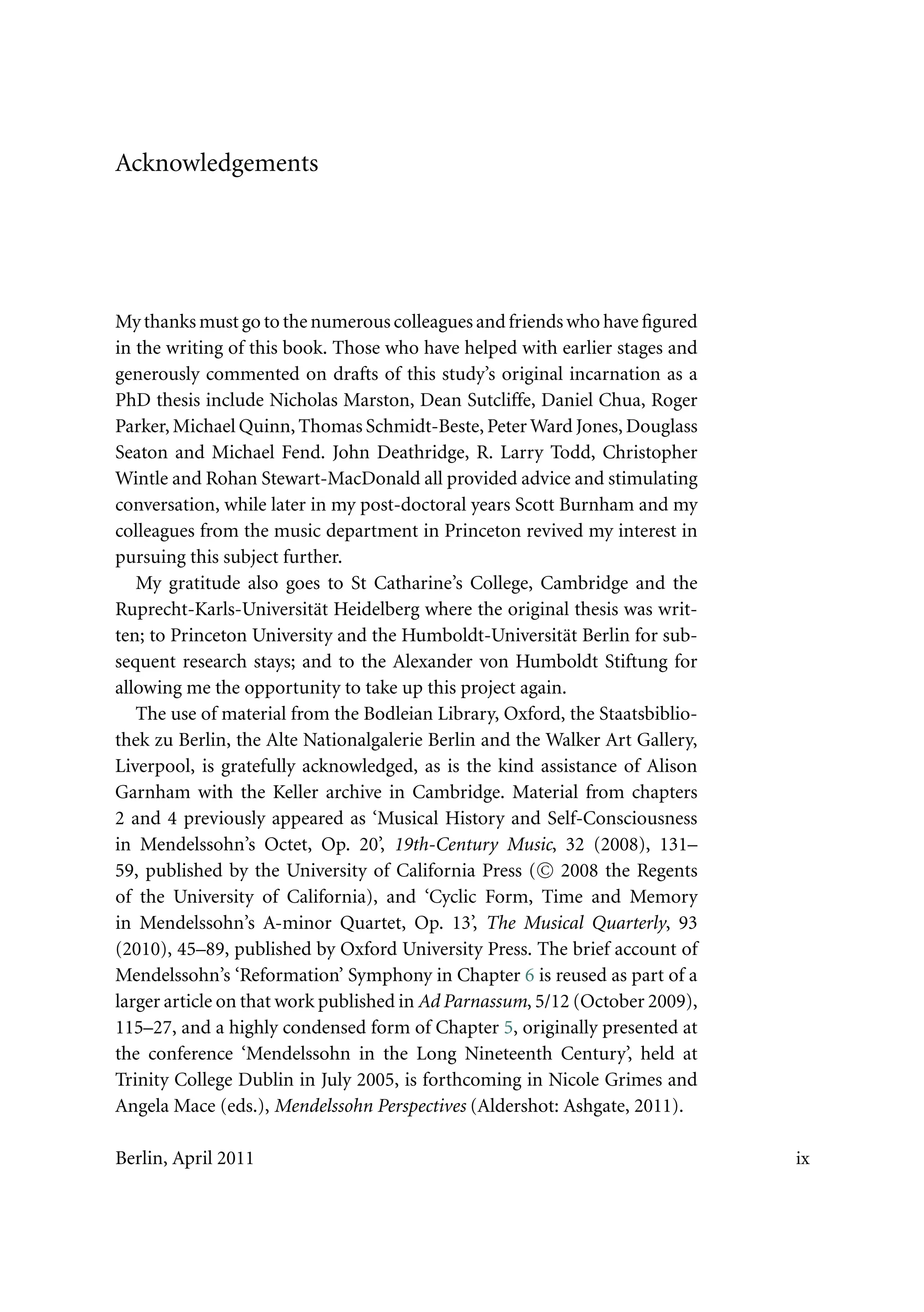 Mendelssohn Time And Memory The Romantic Conception Of Cyclic Form ...