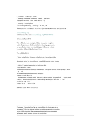 Mendelssohn Time And Memory The Romantic Conception Of Cyclic Form ...