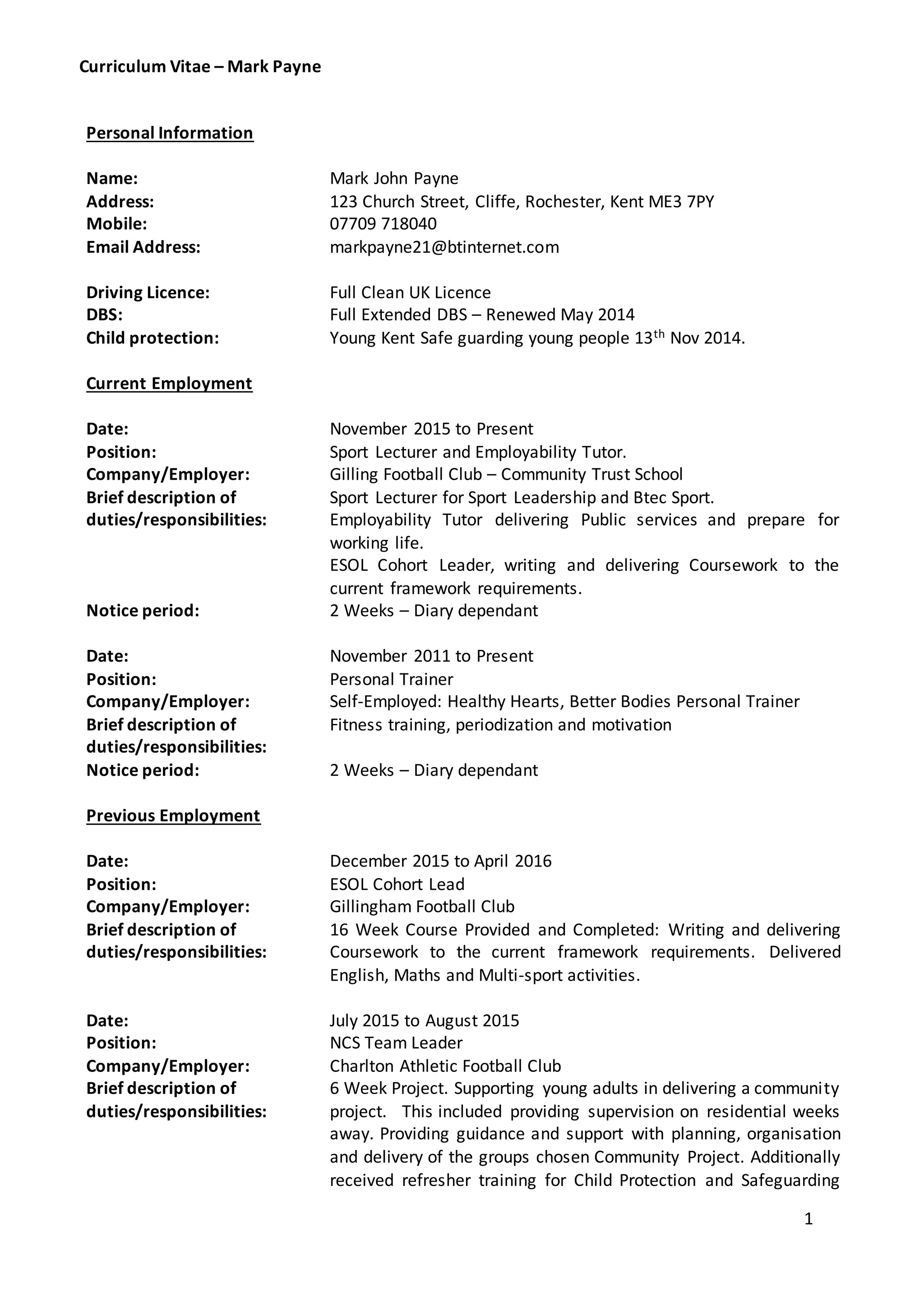 CV Mark Payne | DOCX