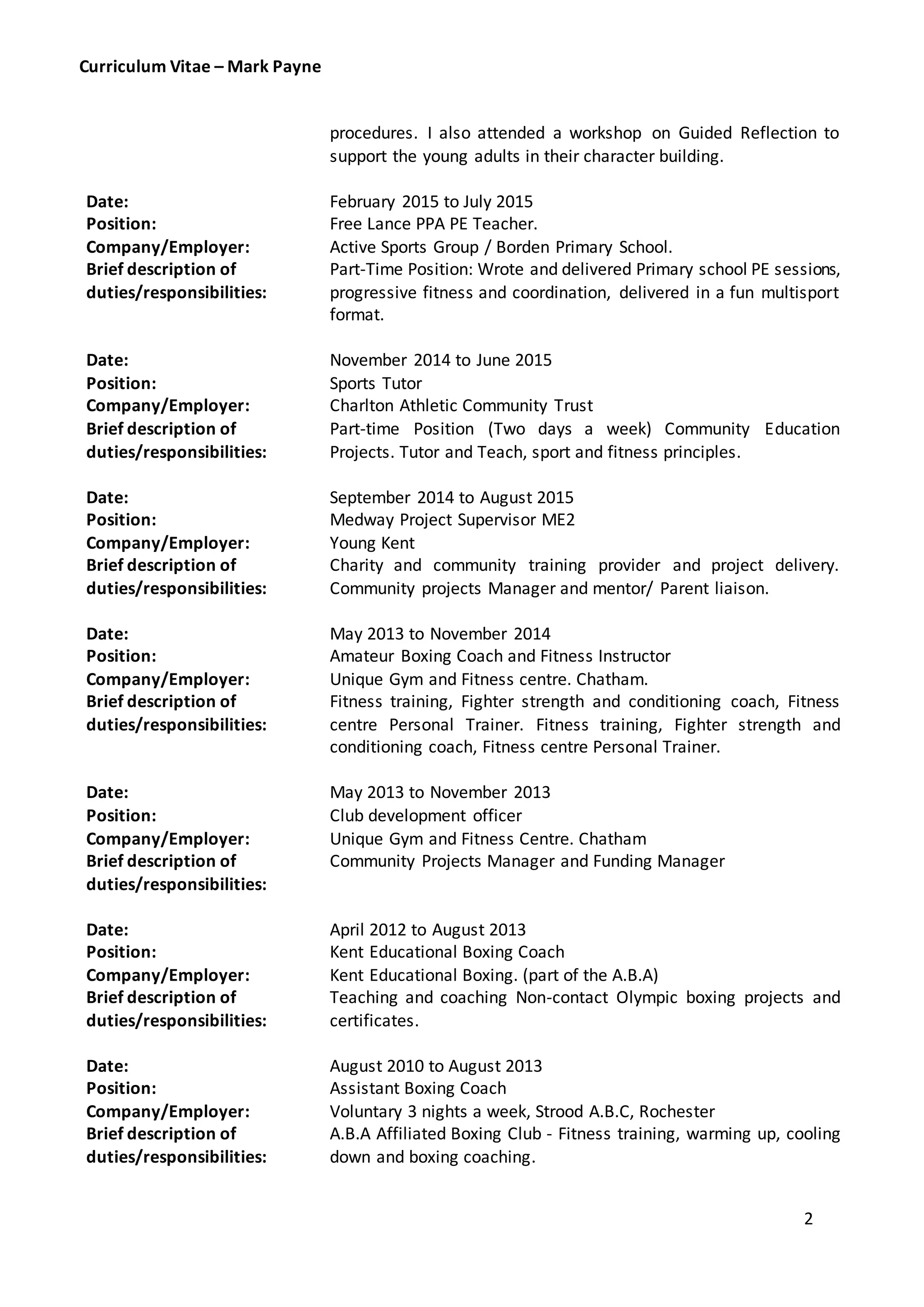 CV Mark Payne | DOCX