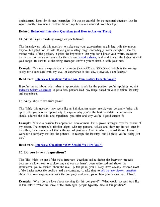 125 common interview questions and answers | DOCX | Resume Writing and Advice | Job Search