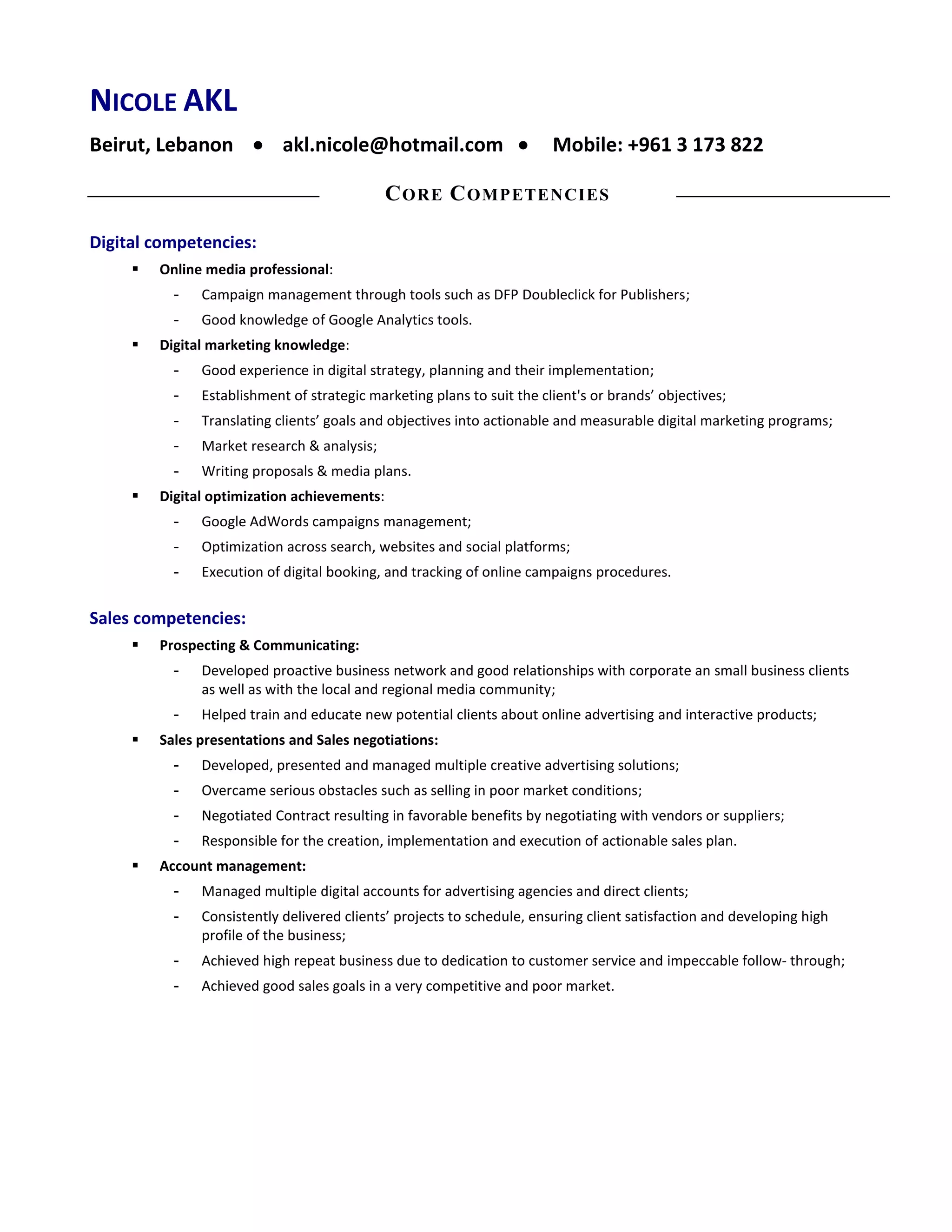 Nicole AKL curriculum vitae | PDF | Advertising Industry | Industries