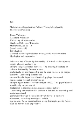 125Maintaining Organization Culture Through Leadership Suc.docx