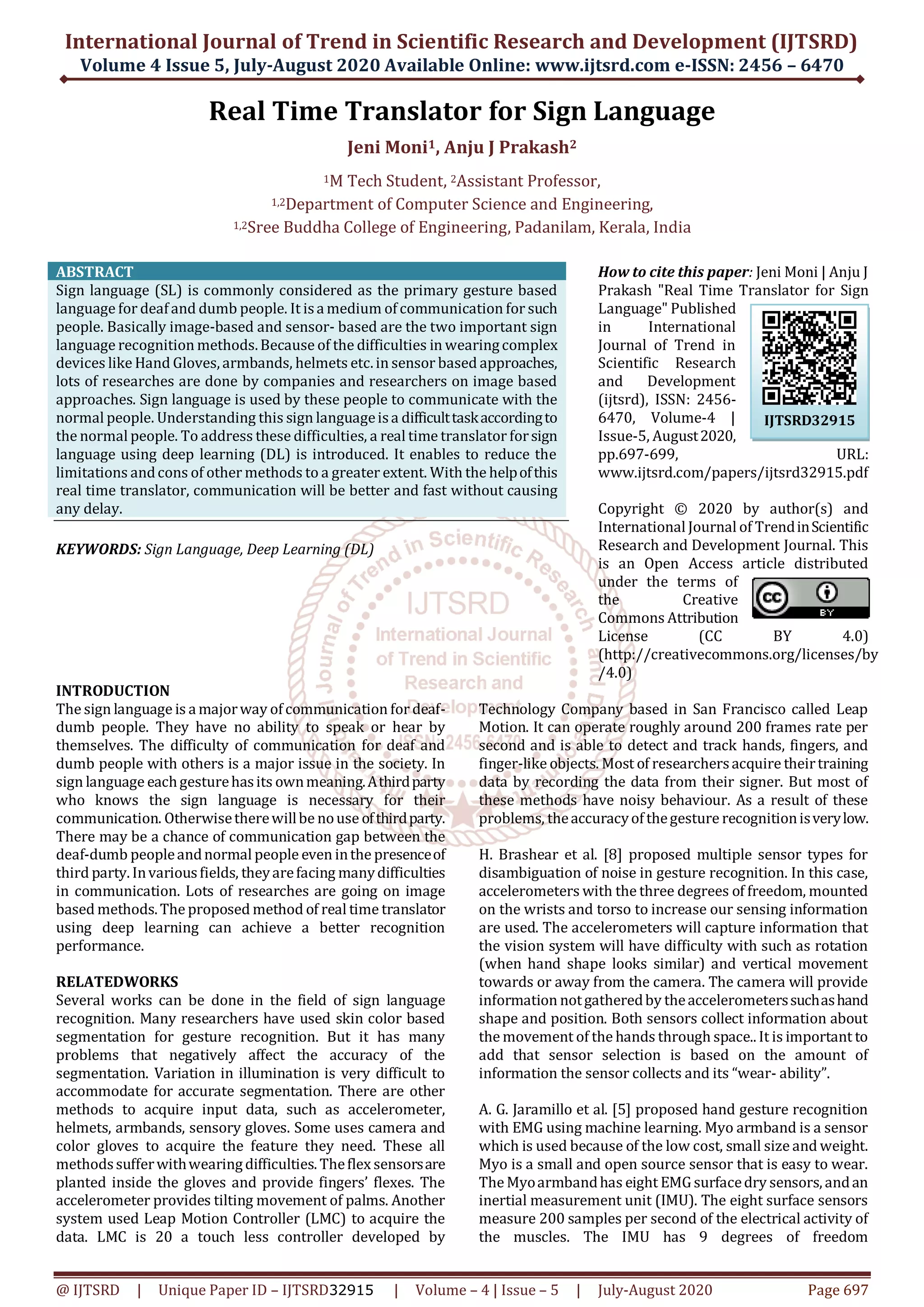 Real Time Translator for Sign Language | PDF