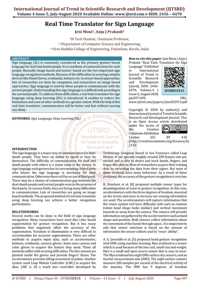 Real Time Translator for Sign Language | PDF