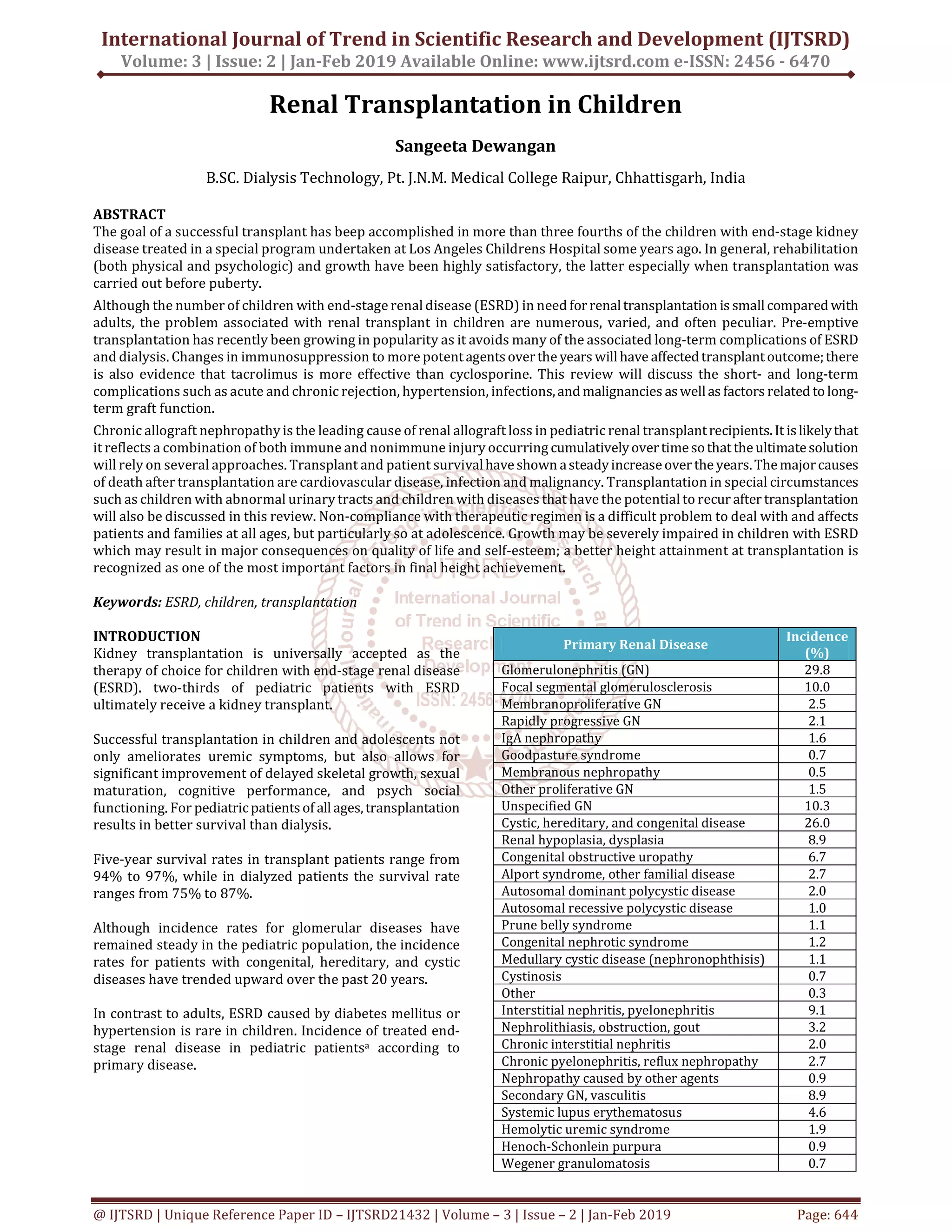 Renal Transplantation in Children | PDF
