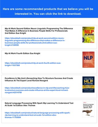 Nlp At Work The Essence Of Excellence 3rd Sue Knight | PDF