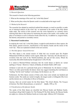 A Linguistic Exploration of the Word ‘sky’ in the Holy Quran An Analytical Study | PDF