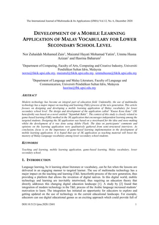 Development of a Mobile Learning Application of Malay Vocabulary for Lower Secondary School ...
