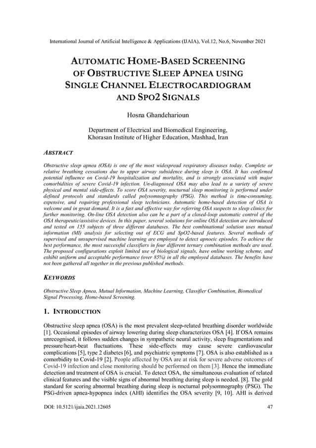 AUTOMATIC HOME-BASED SCREENING OF OBSTRUCTIVE SLEEP APNEA USING SINGLE ...