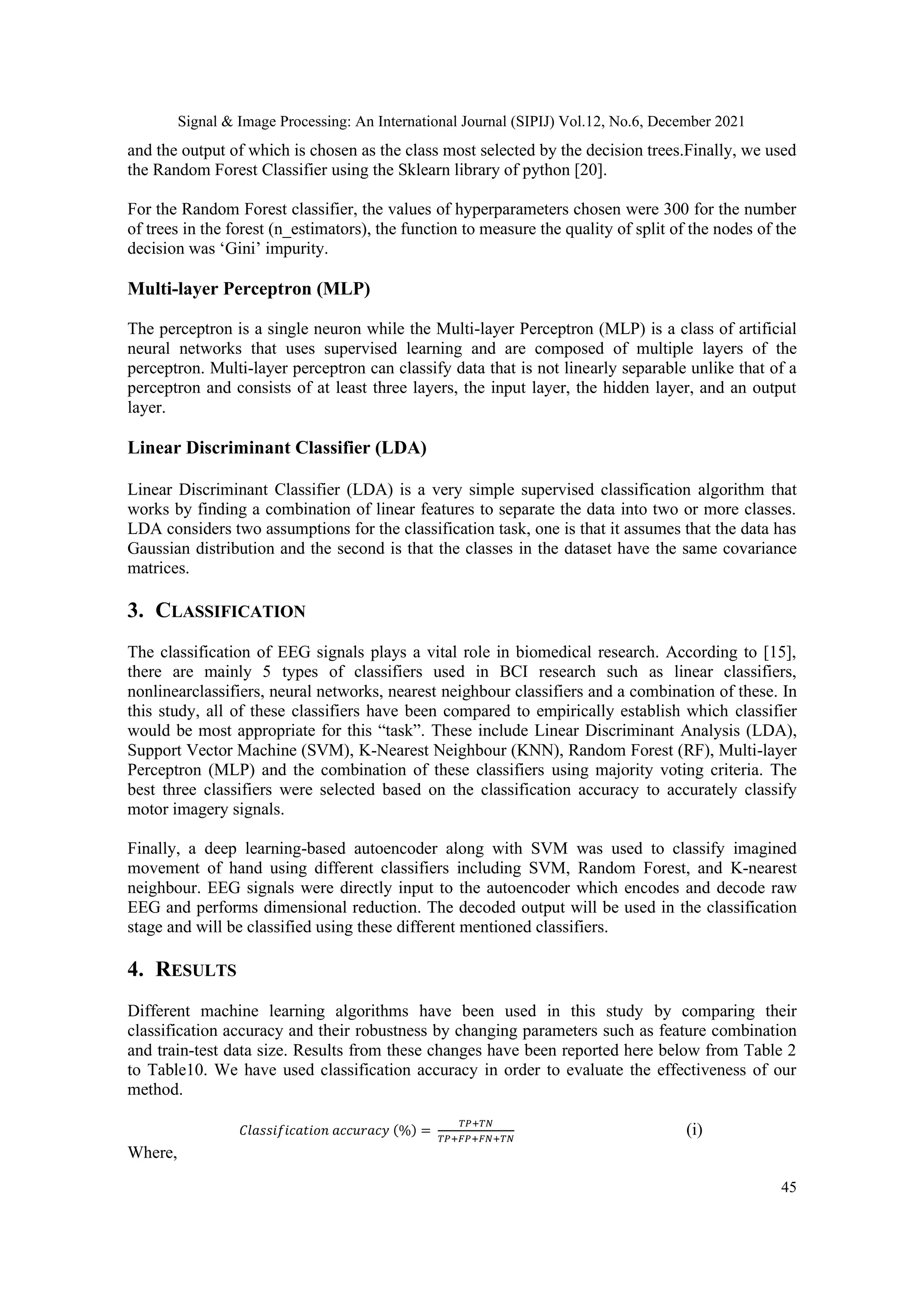 A Comparative Study of Machine Learning Algorithms for EEG Signal Classification | PDF