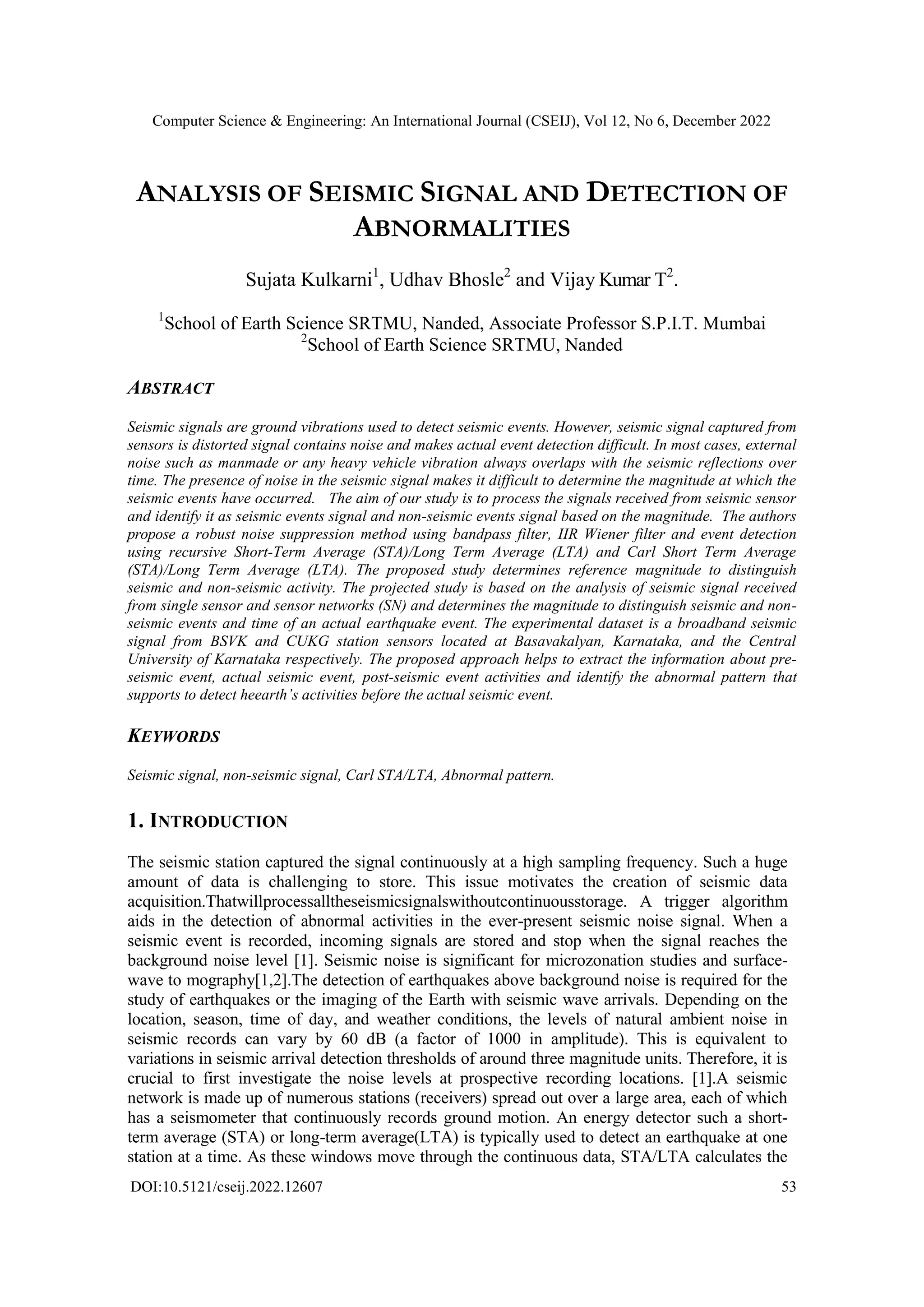 Analysis of Seismic Signal and Detection of Abnormalities | PDF