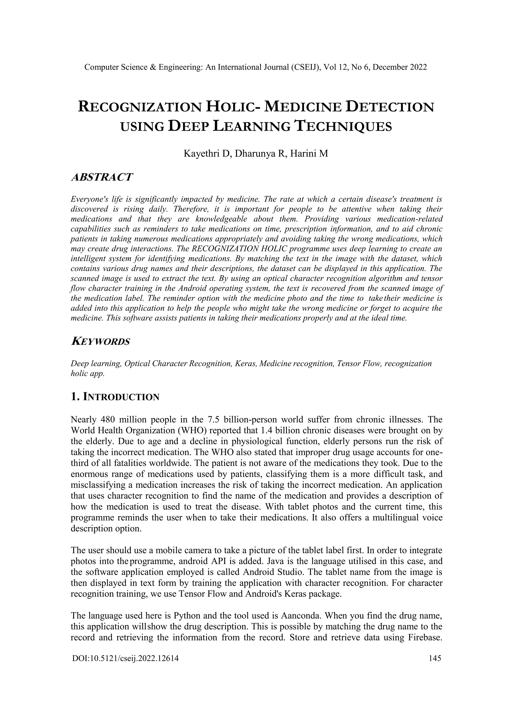 Recognization Holic- Medicine Detection using Deep Learning Techniques | PDF
