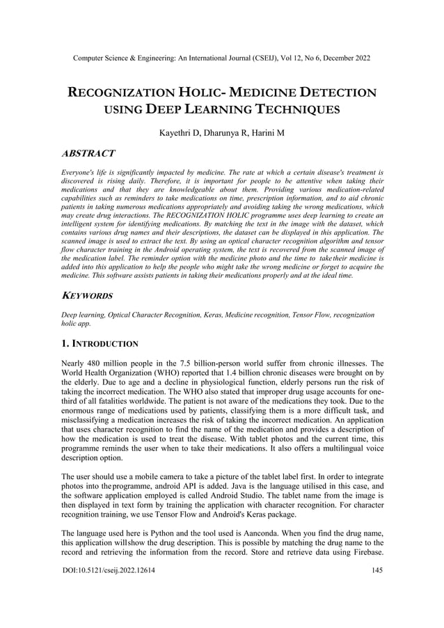 Recognization Holic- Medicine Detection using Deep Learning Techniques | PDF