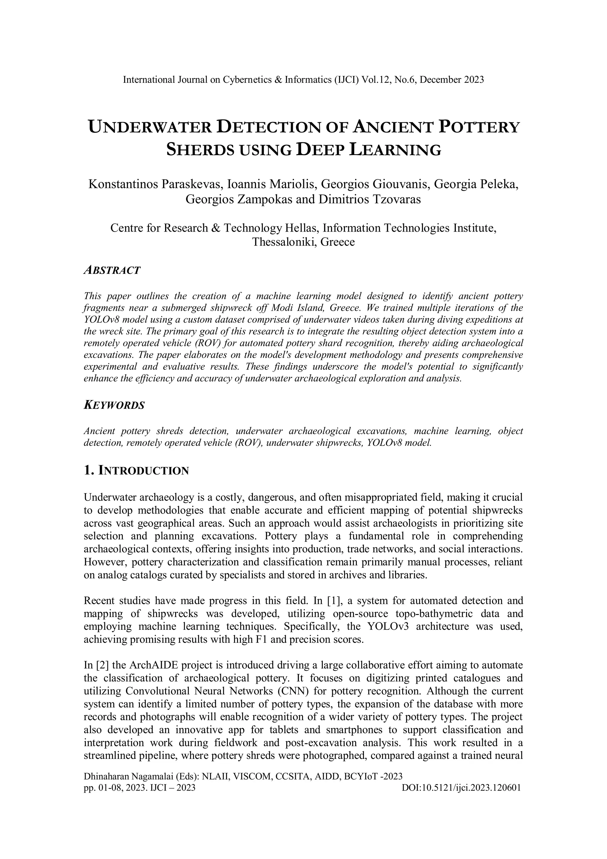 UNDERWATER DETECTION OF ANCIENT POTTERY SHERDS USING DEEP LEARNING | PDF