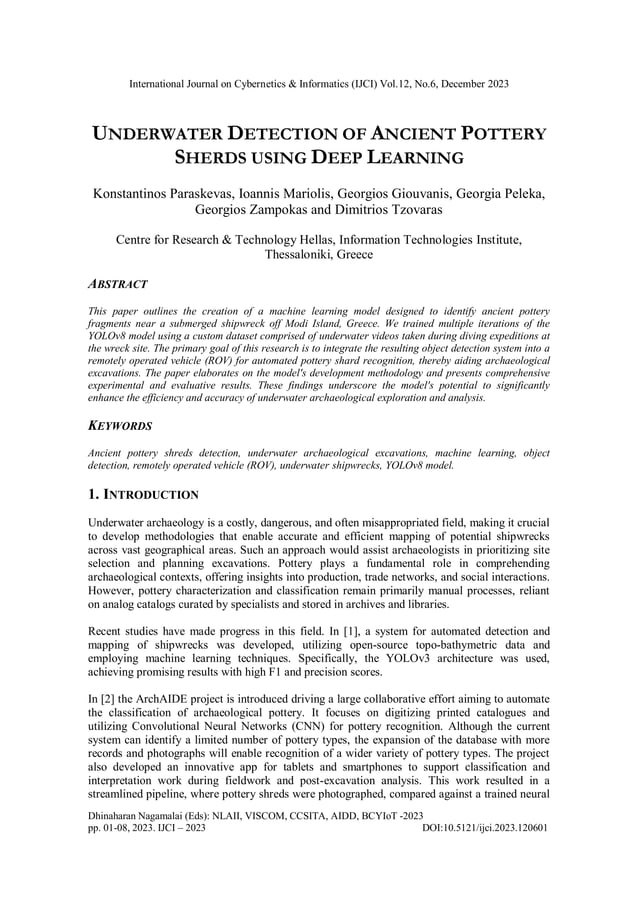 UNDERWATER DETECTION OF ANCIENT POTTERY SHERDS USING DEEP LEARNING | PDF
