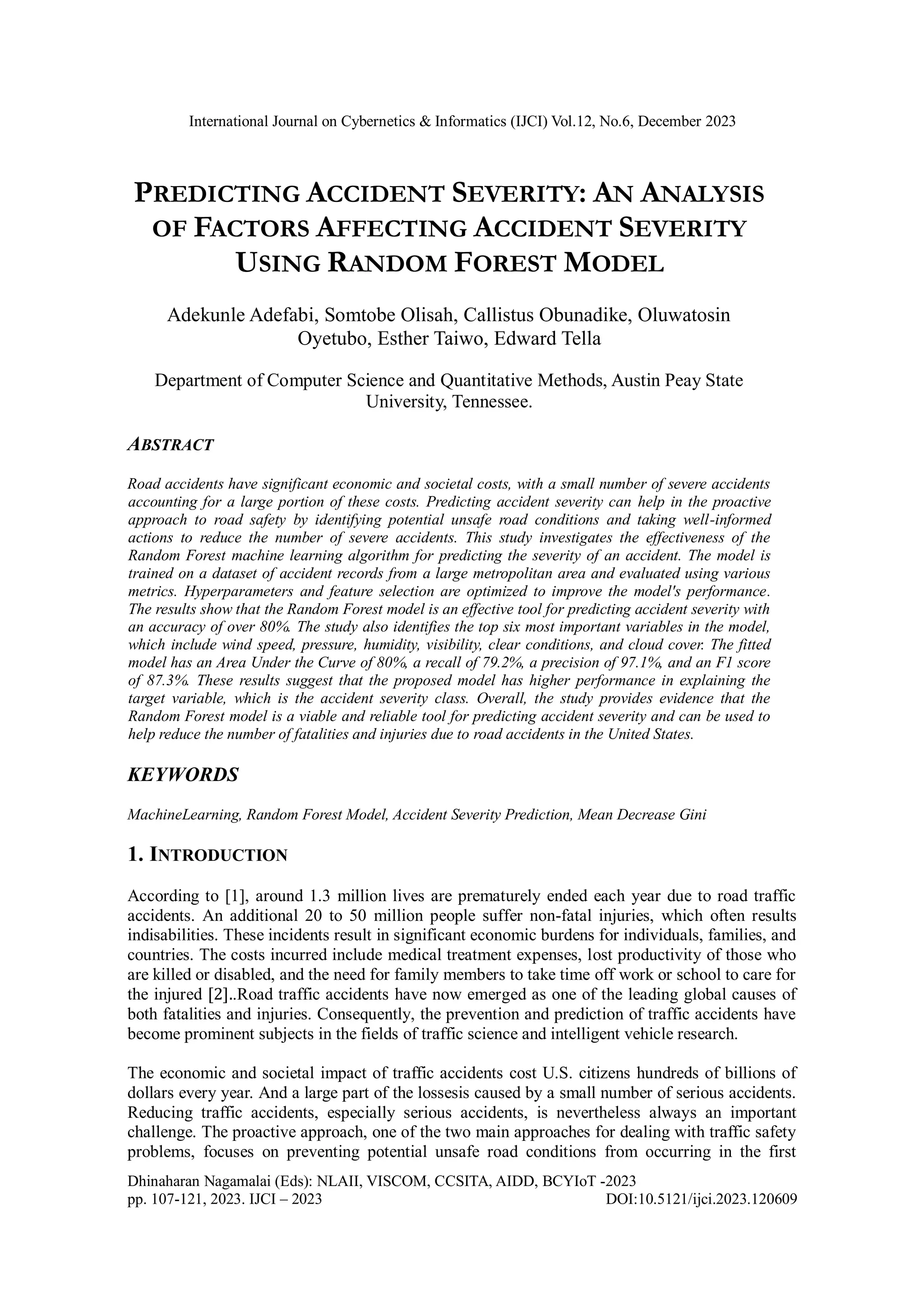 PREDICTING ACCIDENT SEVERITY: AN ANALYSIS OF FACTORS AFFECTING ACCIDENT SEVERITY USING RANDOM ...