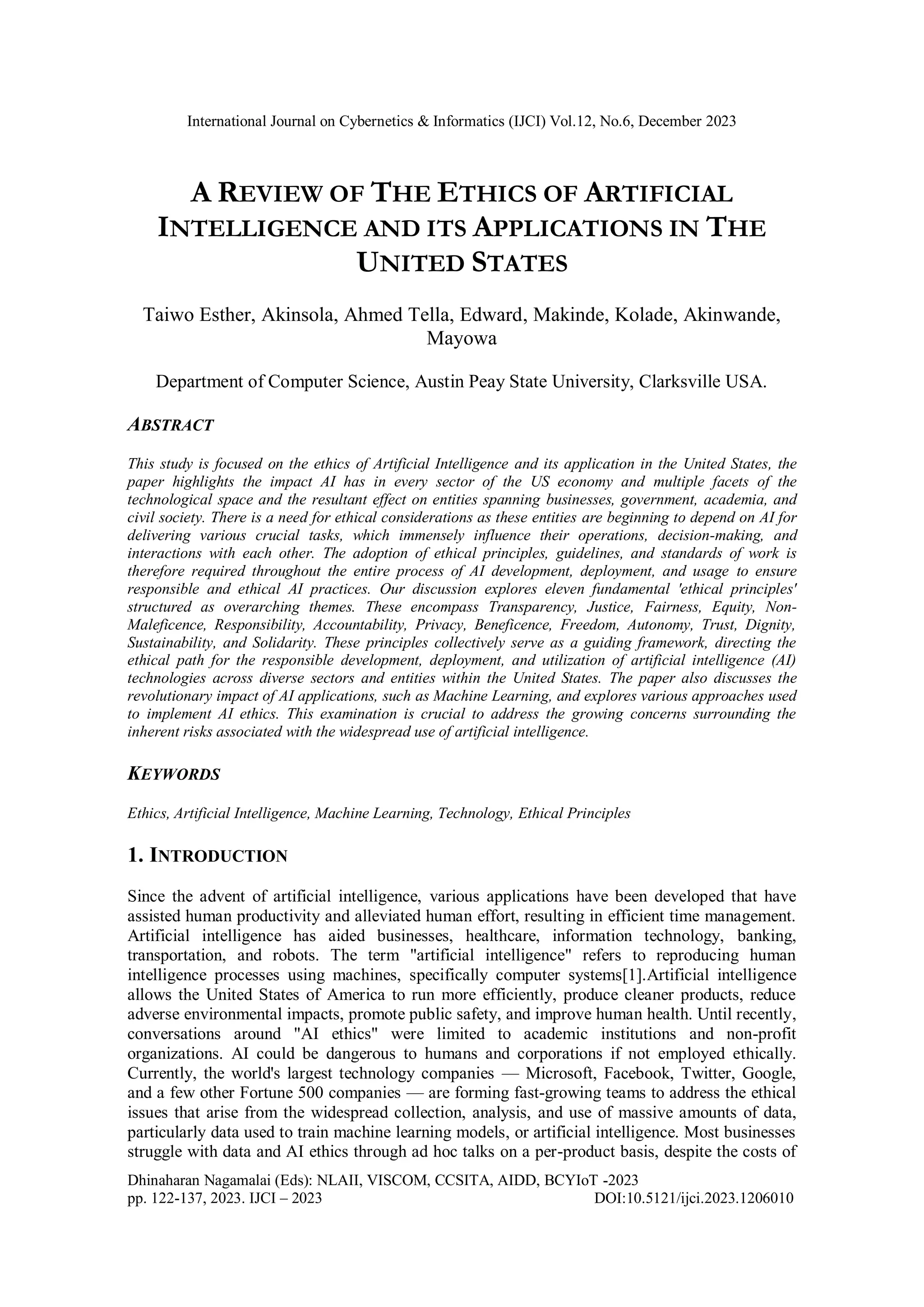 A REVIEW OF THE ETHICS OF ARTIFICIAL INTELLIGENCE AND ITS APPLICATIONS ...