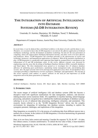 THE INTEGRATION OF ARTIFICIAL INTELLIGENCE INTO DATABASE SYSTEMS (AI-DB INTEGRATION REVIEW) | PDF