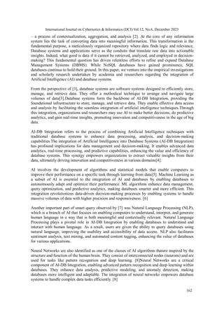 THE INTEGRATION OF ARTIFICIAL INTELLIGENCE INTO DATABASE SYSTEMS (AI-DB INTEGRATION REVIEW) | PDF