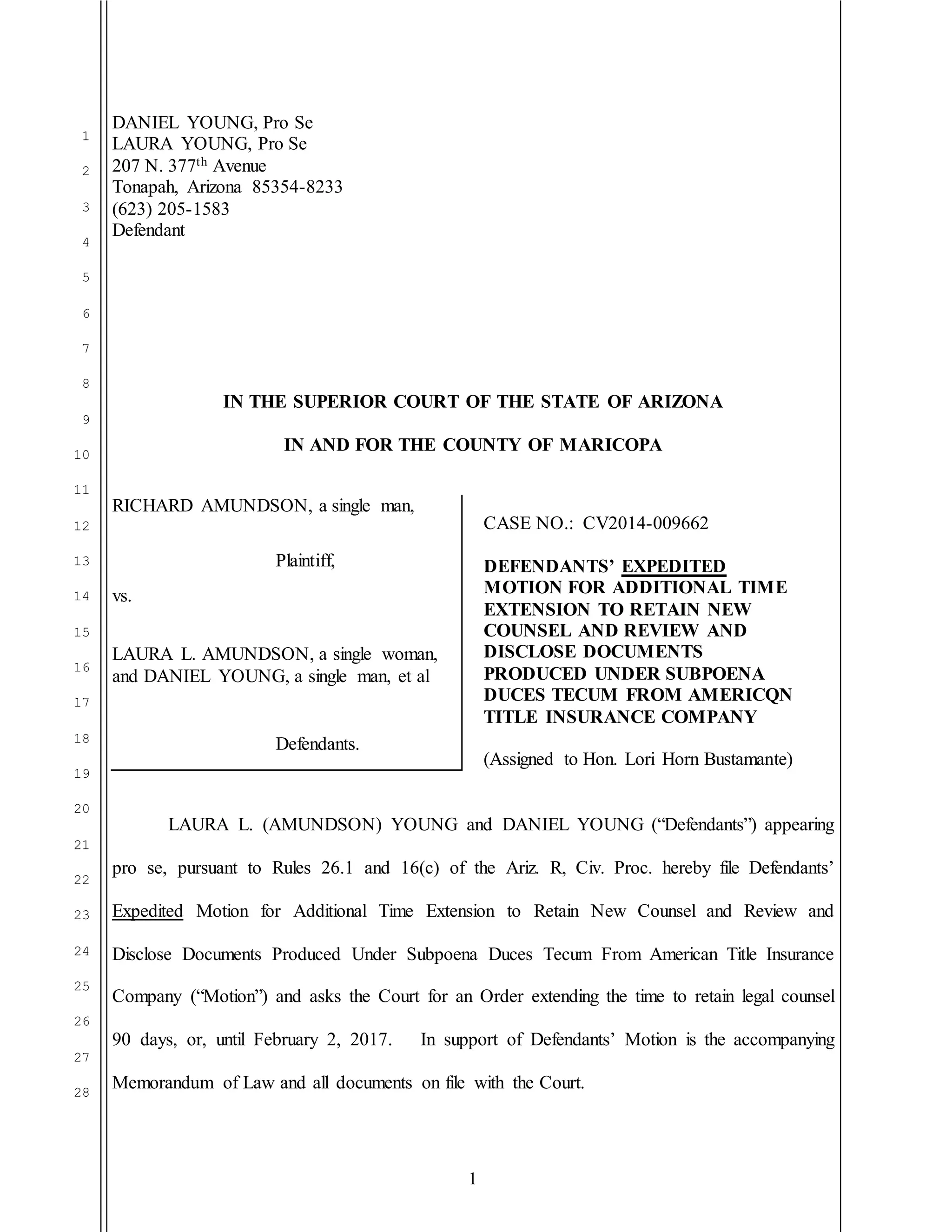 Defendant's Expedited Motion to Extemd Additional Time to Retain ...