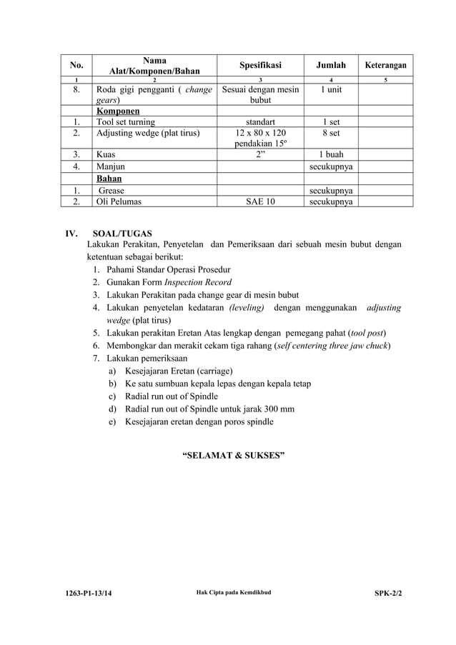 1263 p1-spk-teknik pemeliharaan mekanik industri | PDF