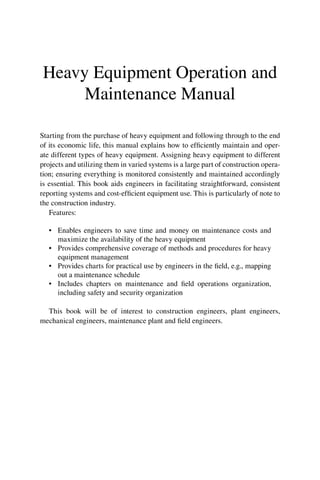 Heavy Equipment Operation and Maintenance Manual 1st Edition Ernesto A ...