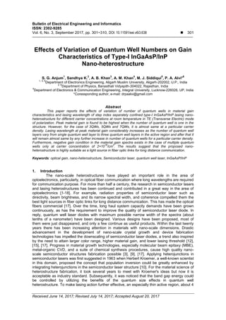 Effects of Variation of Quantum Well Numbers on Gain Characteristics of Type-I InGaAsP/InP Nano ...