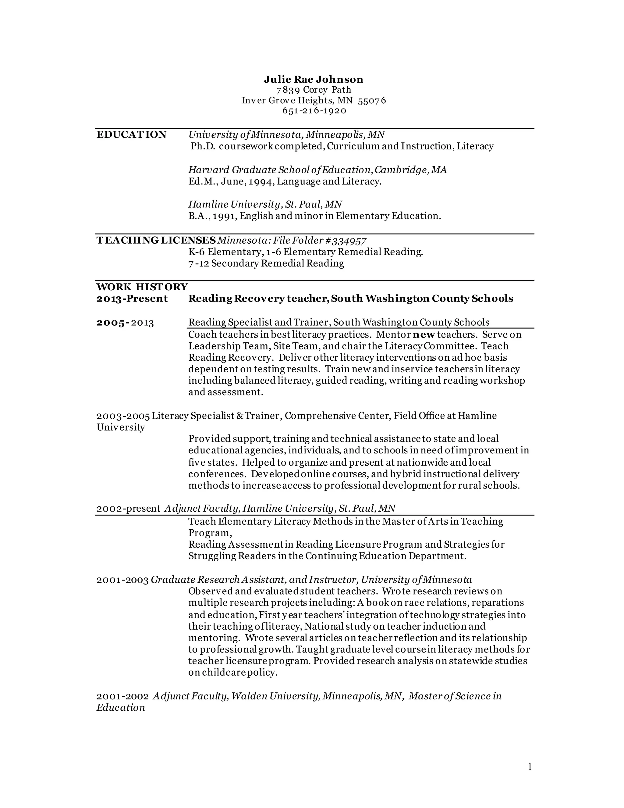 Resume-JulieRaeJohnson-2014 | DOCX