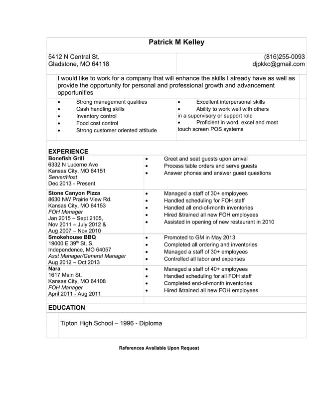 Patrick Kelley - Resume | DOC | Business | Business and Finance