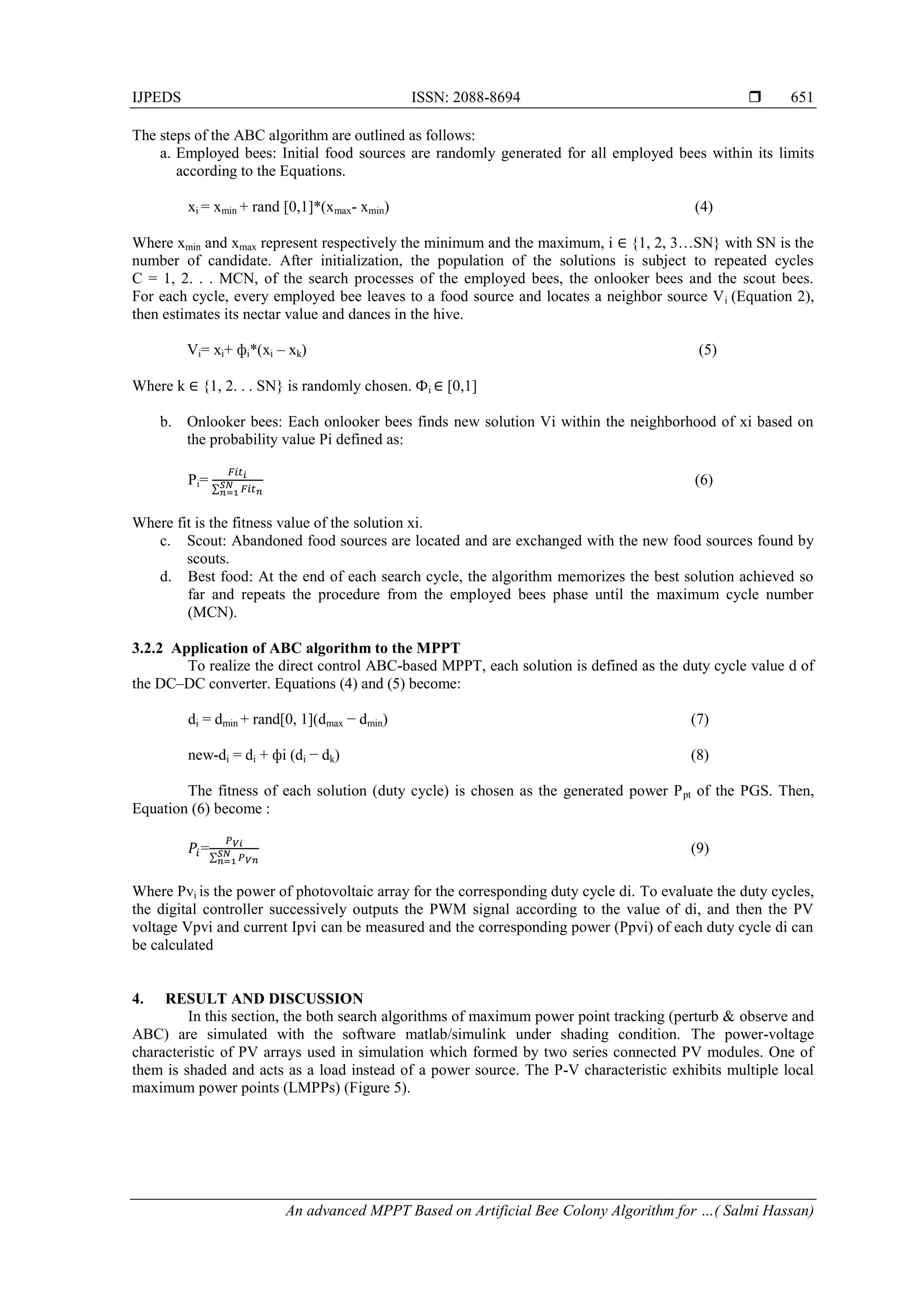 An Advanced MPPT Based on Artificial Bee Colony Algorithm for MPPT Photovoltaic System under ...
