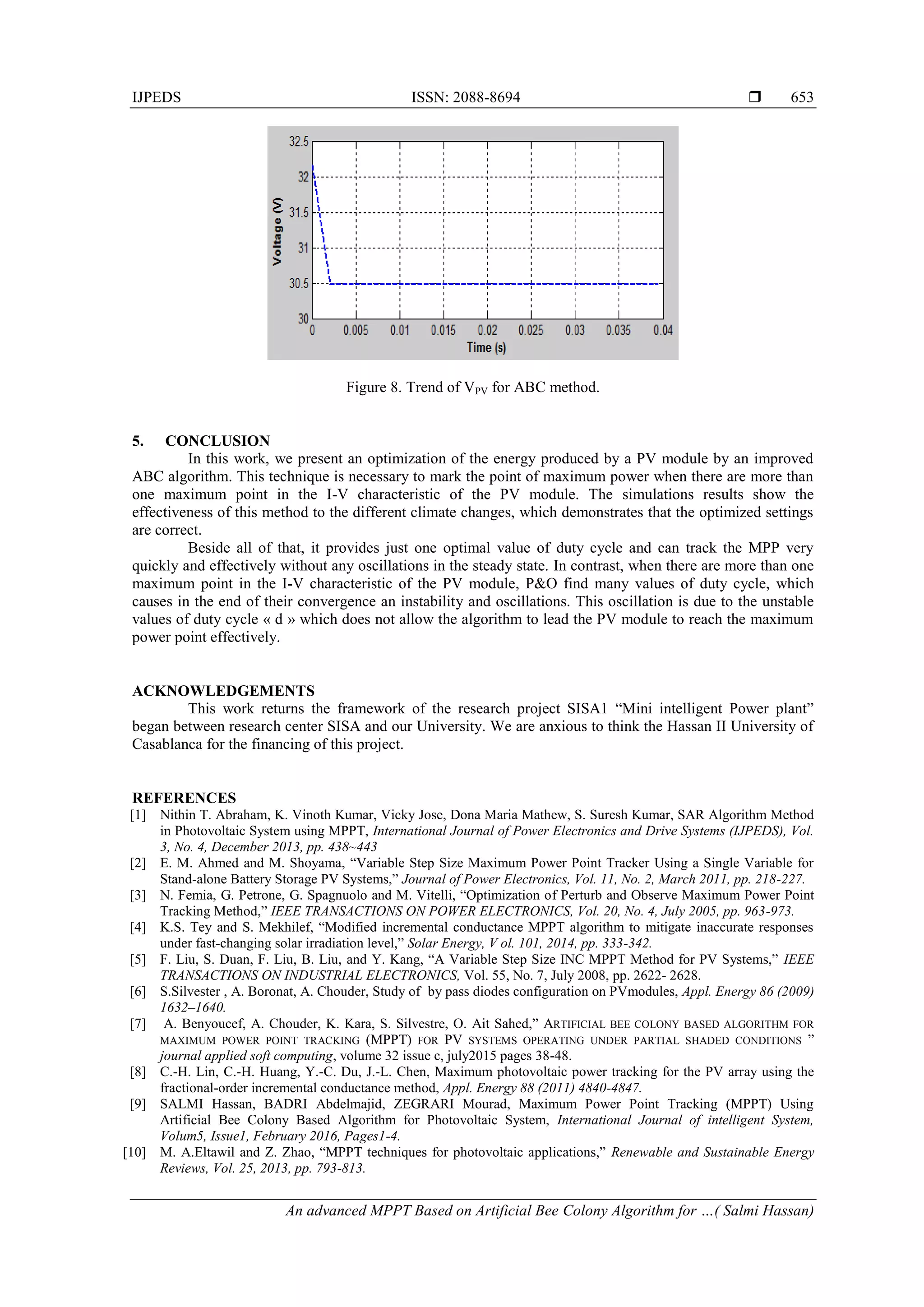 An Advanced MPPT Based on Artificial Bee Colony Algorithm for MPPT Photovoltaic System under ...