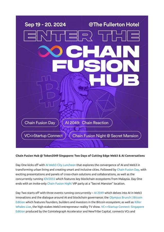 Chain Fusion Hub @ Token2049 by ICP Leads Discourse on AI, Web3 & Cross-Chain Technology | PDF