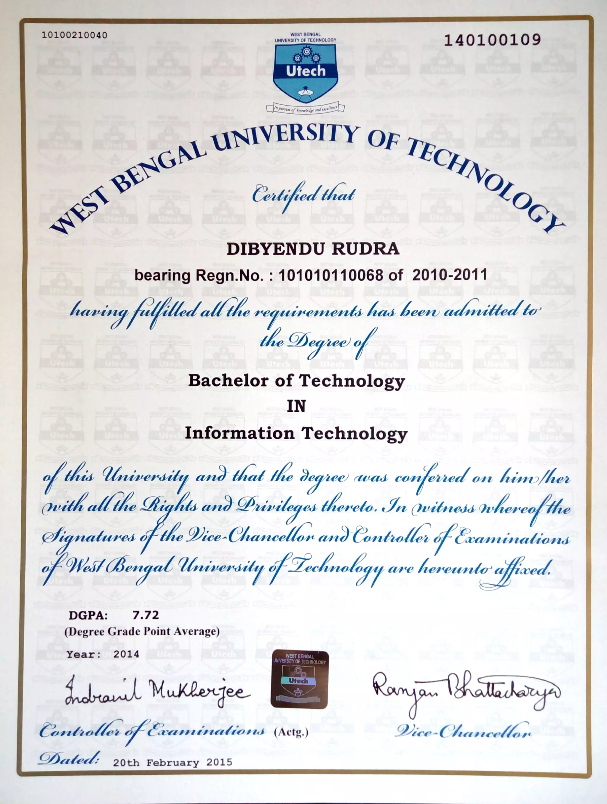 wbut degree certificatePage 1 | PDF