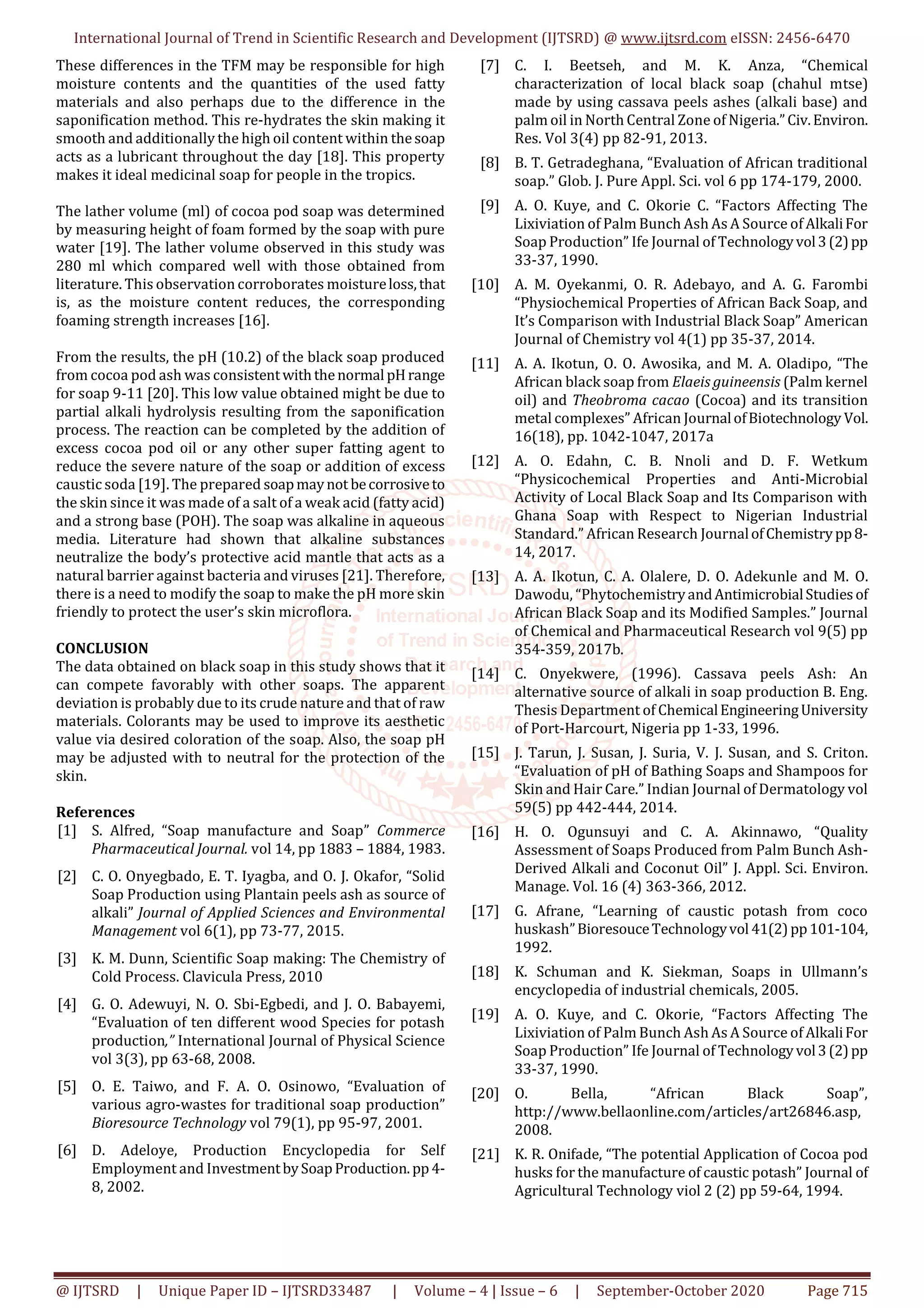 Chemical Properties of Local Black Soap Produced from Cocoa Pod Ash and ...
