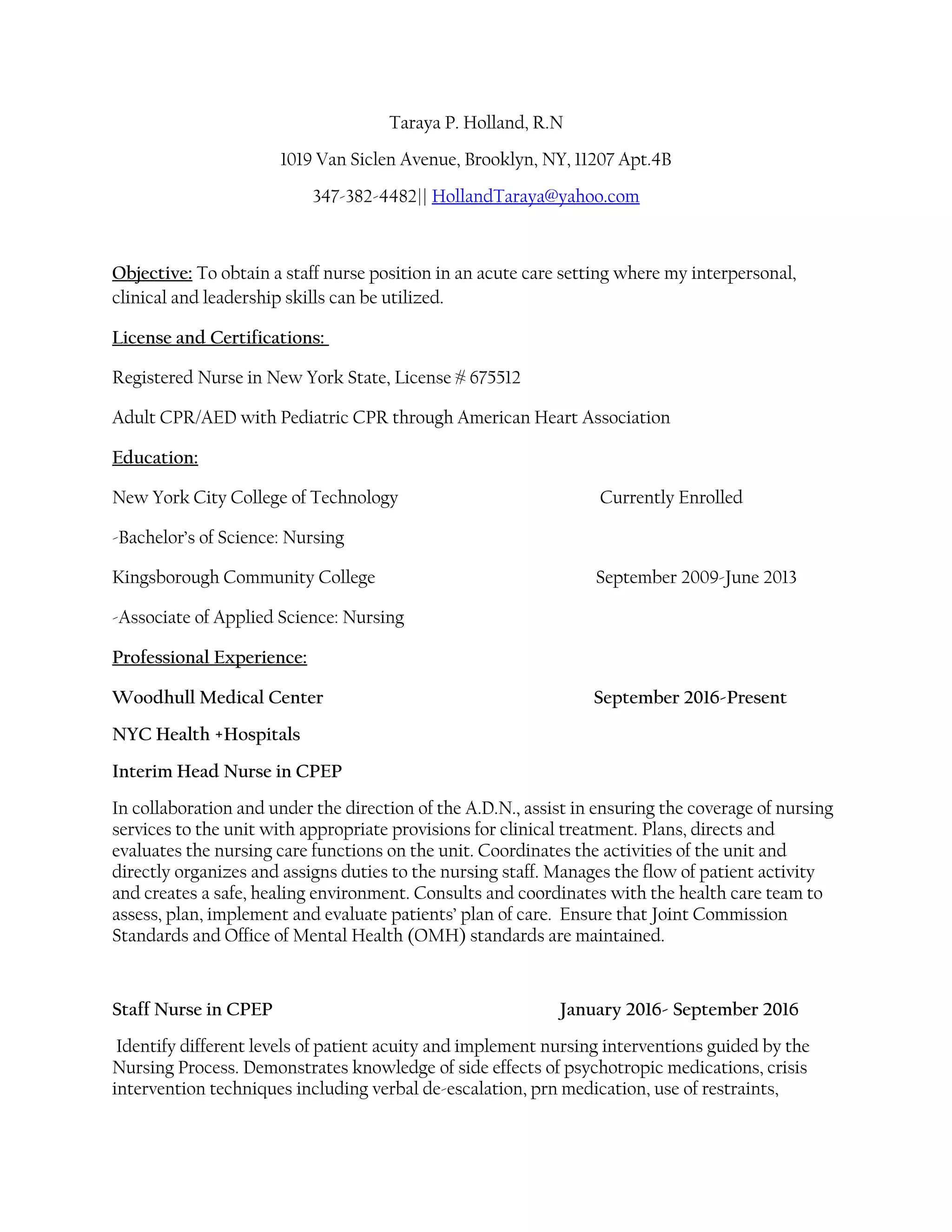 Taraya Holland's Resume 2016 | DOC