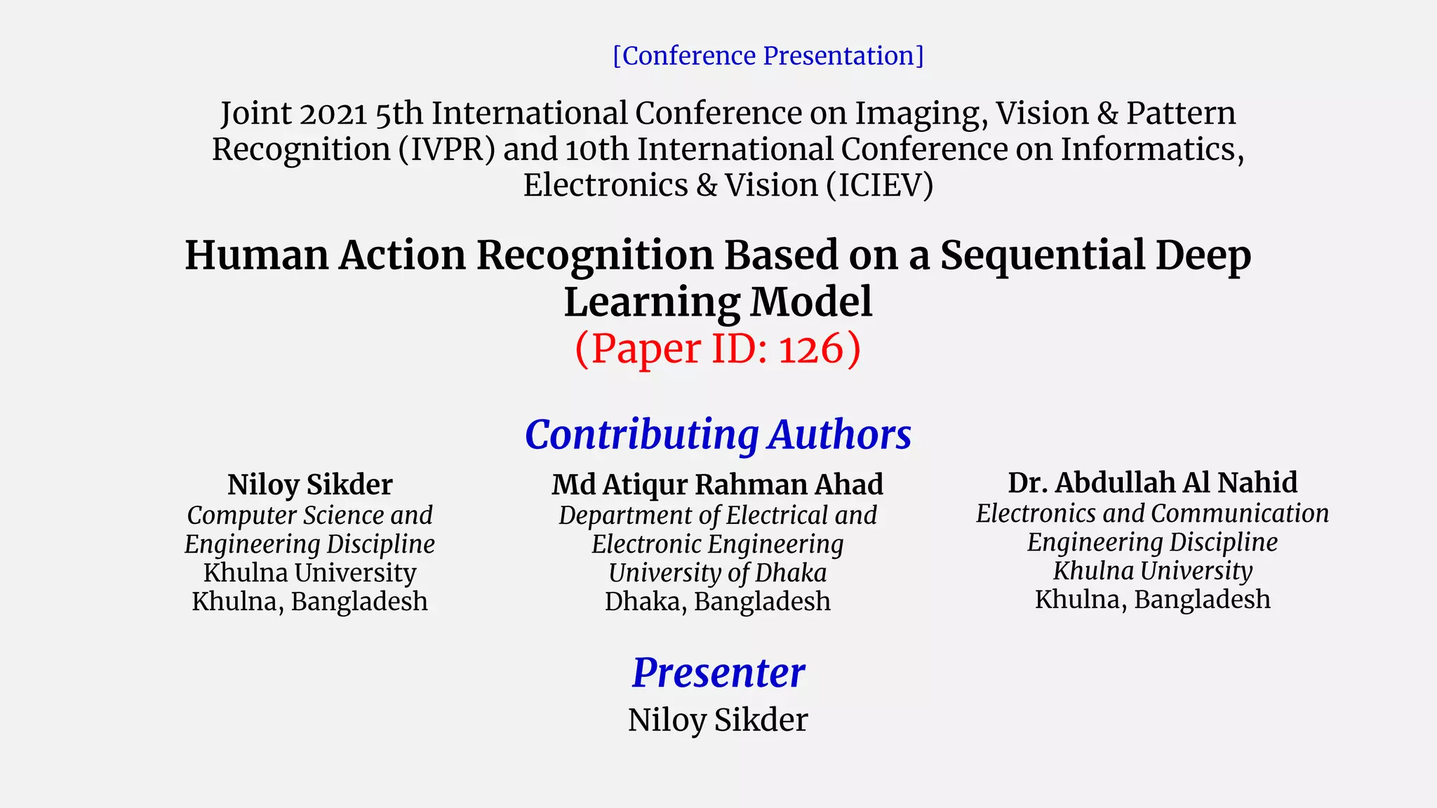 A Presentation on "Human Action Recognition Based on a Sequential Deep Learning Model"" | PDF
