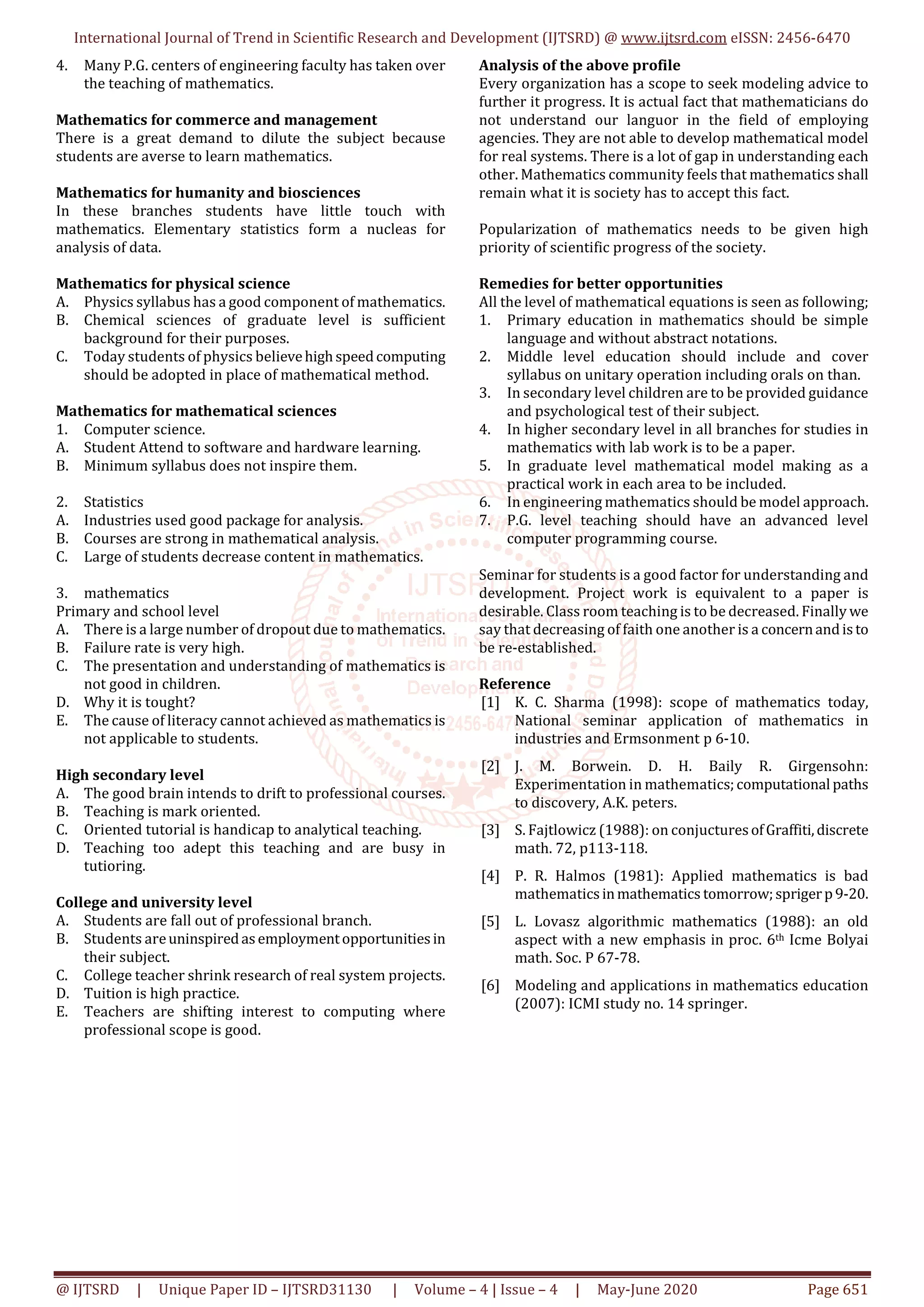 Recent Trends of Mathematics in Education | PDF