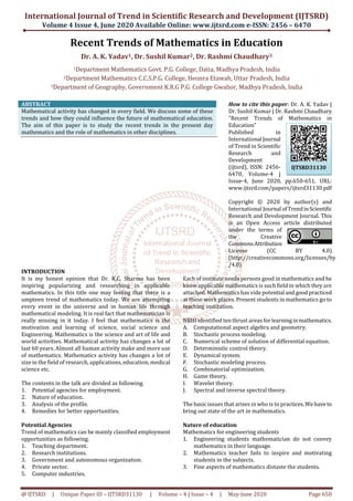 Recent Trends of Mathematics in Education | PDF