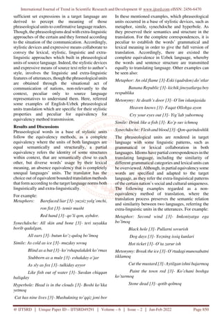 The Interrelation of Stylistic Devices and Phraseological Units in English Uzbek Translation | PDF