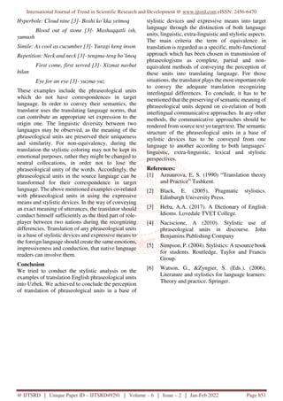 The Interrelation of Stylistic Devices and Phraseological Units in English Uzbek Translation | PDF