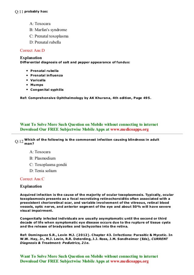 Previous Year Sample Questions in PDF on Toxoplasmosis for NEET PG, U…