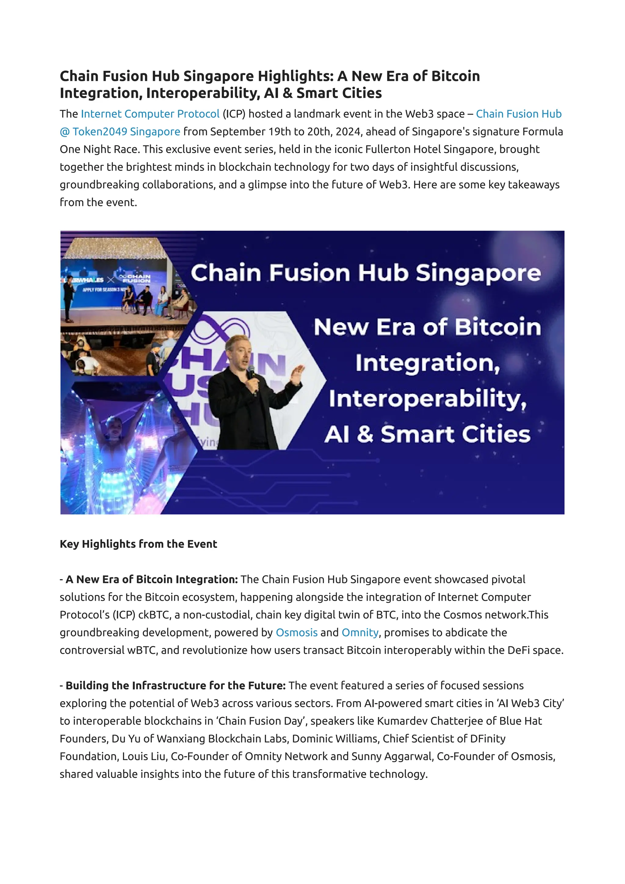 Chain Fusion Hub Singapore Highlights: A New Era of Bitcoin Integration, Interoperability, AI ...